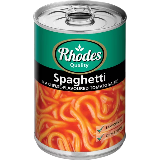 Rhodes Quality Spaghetti In Cheese Flavoured Tomato Sauce 410g ...